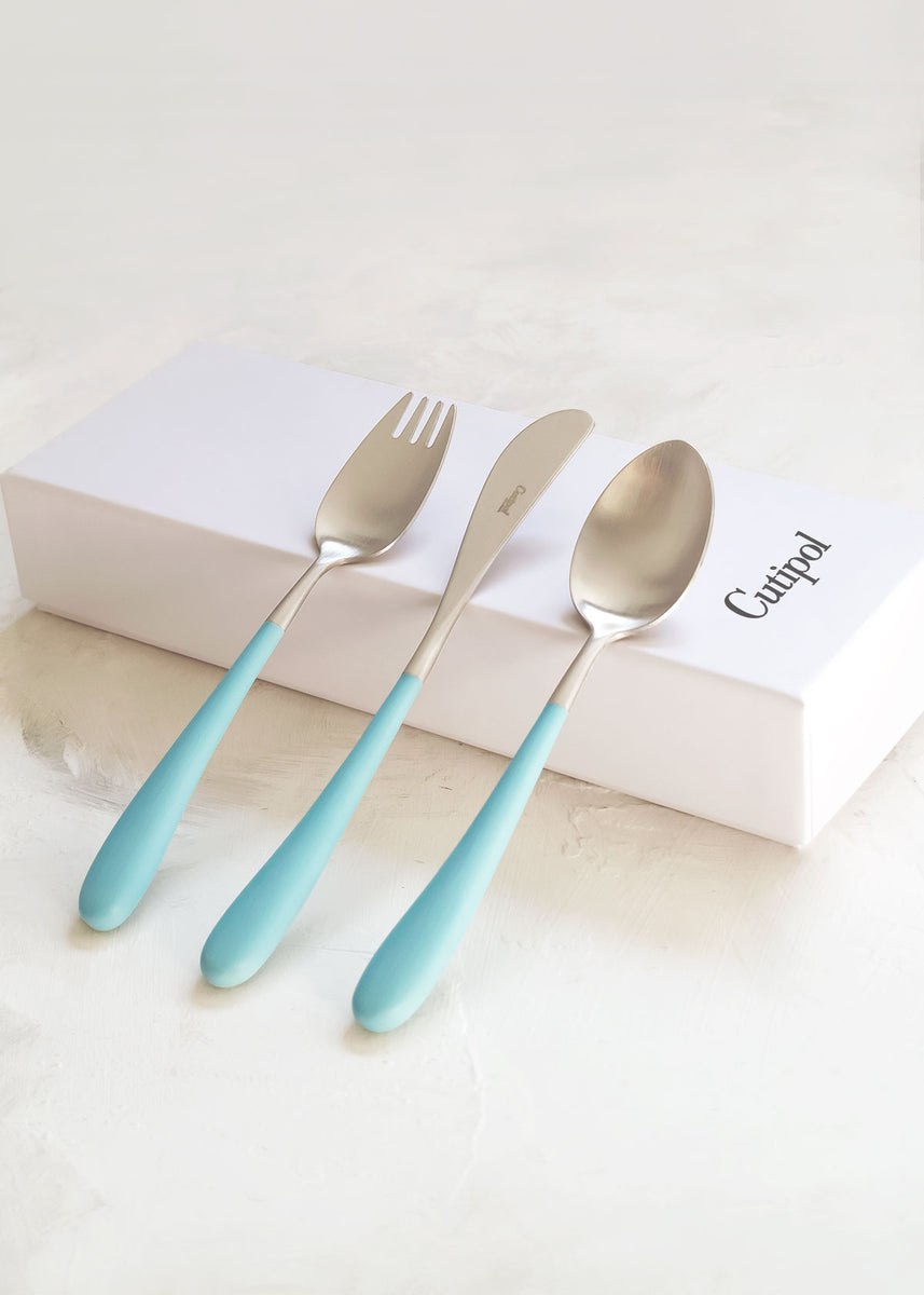 Cutipol Alice Flatware 3pc Set, Turquoise/Brushed Steel – Minzuu