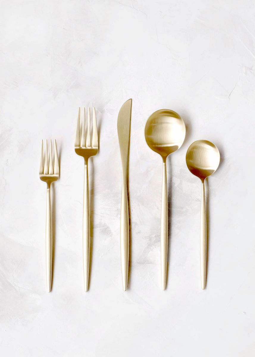 Cutipol Moon Flatware 5pc Set, Brushed Champagne – Minzuu